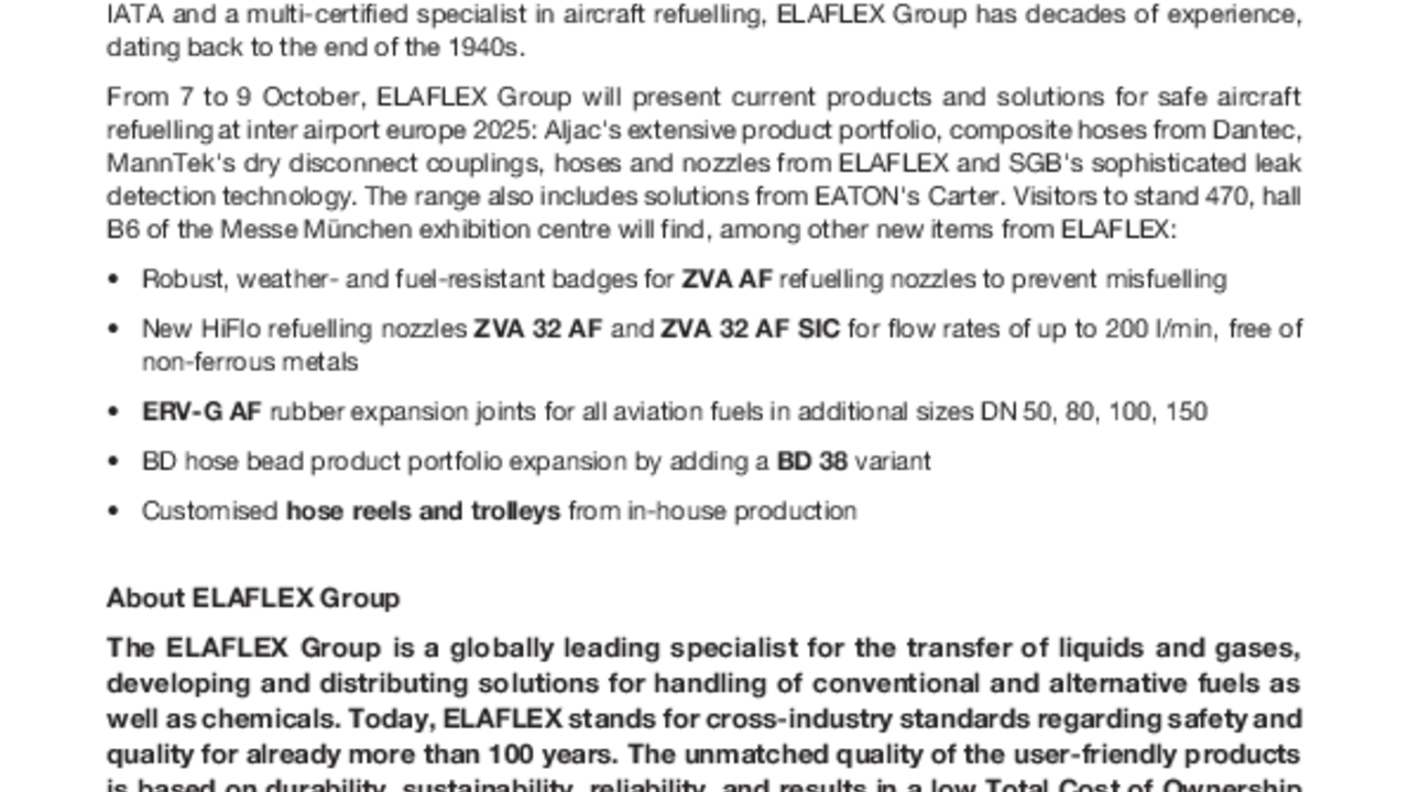 ELAFLEX Group at inter airport europe 2025 - elaflex.de